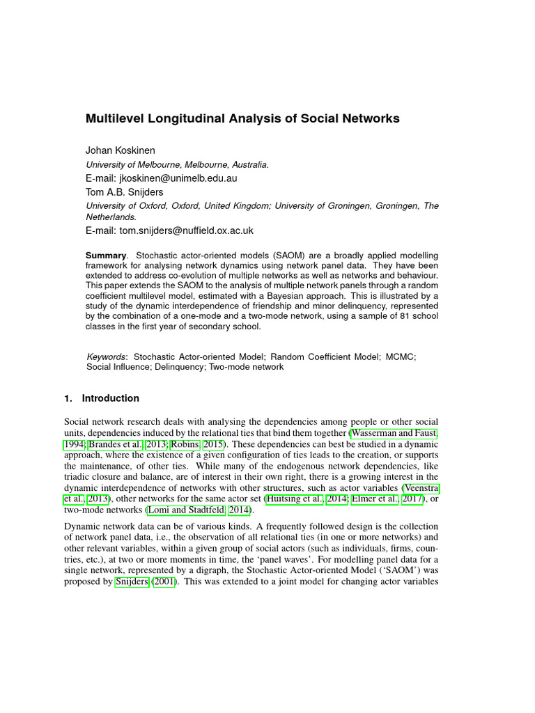 Multilevel Longitudinal Analysis of Social Network | PDF | Multilevel Model | Normal Distribution