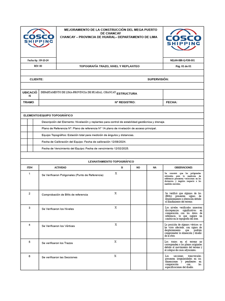 For-001 Protocolo Trazo Nivel y Replanteo | PDF | Topografía