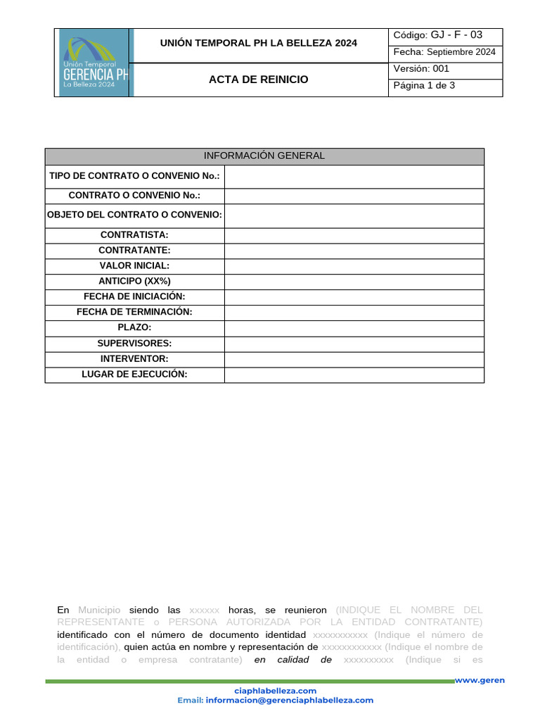 Acta de Reinicio - GJ-F-03 | PDF