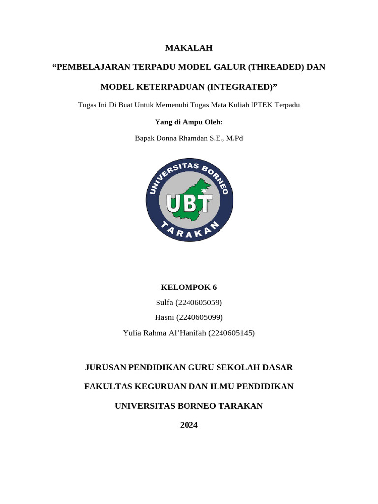 Model Galur (Threaded) Dan Model Keterpaduan (Integrated) | PDF | Seni | Pengembangan Diri