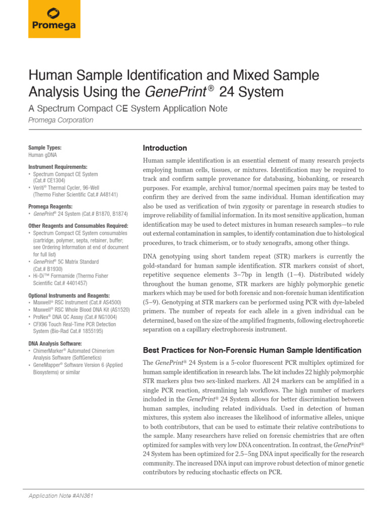 Human Sample Identification and Mixed Sample Analysis Using GenePrint ...