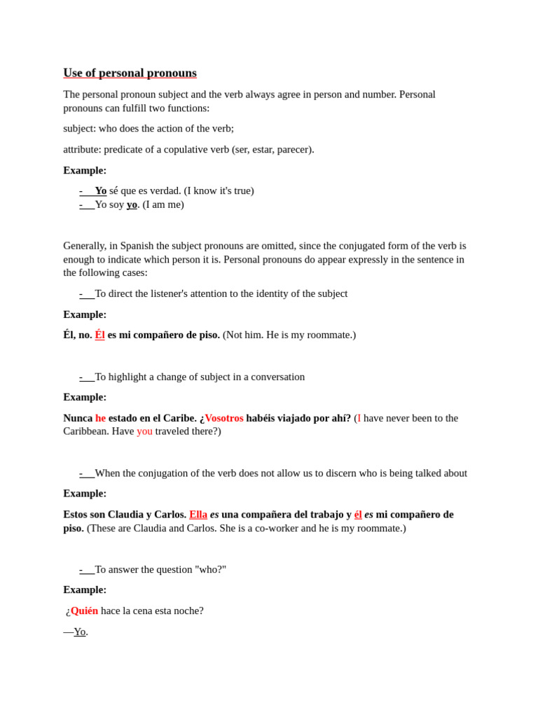Spanish Personal Pronouns Guide | PDF | Language Arts & Discipline