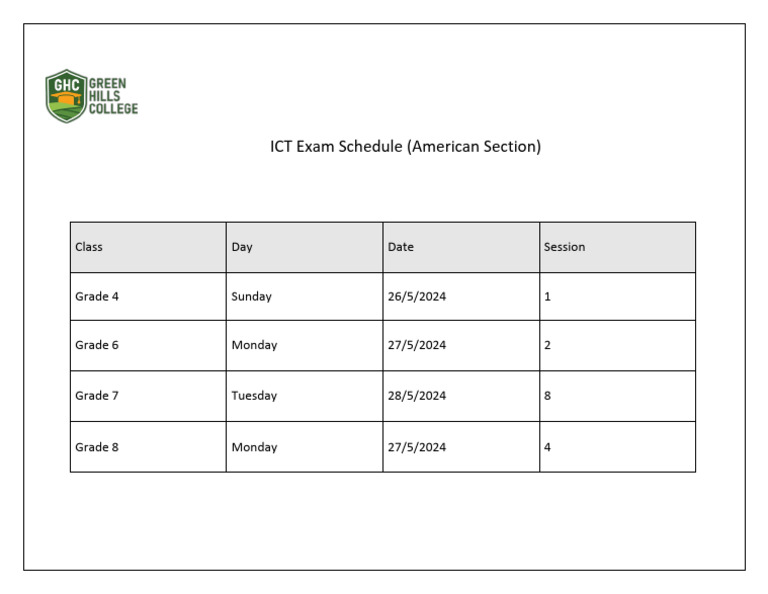 ICT Exam Schedule-American | PDF