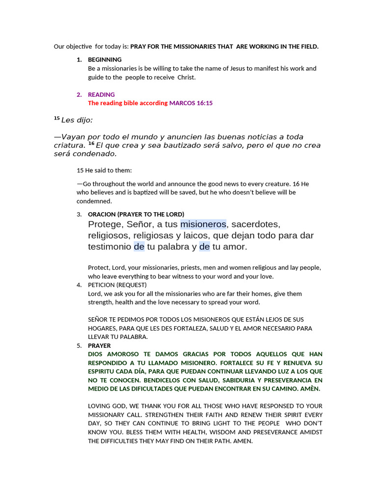 Pray for Missionaries' Strength | PDF