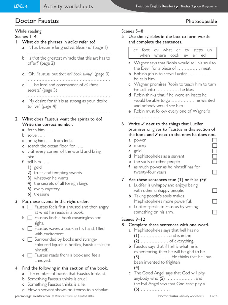 Doctor Faustus Activity Worksheets | PDF | Seven Deadly Sins | Satan