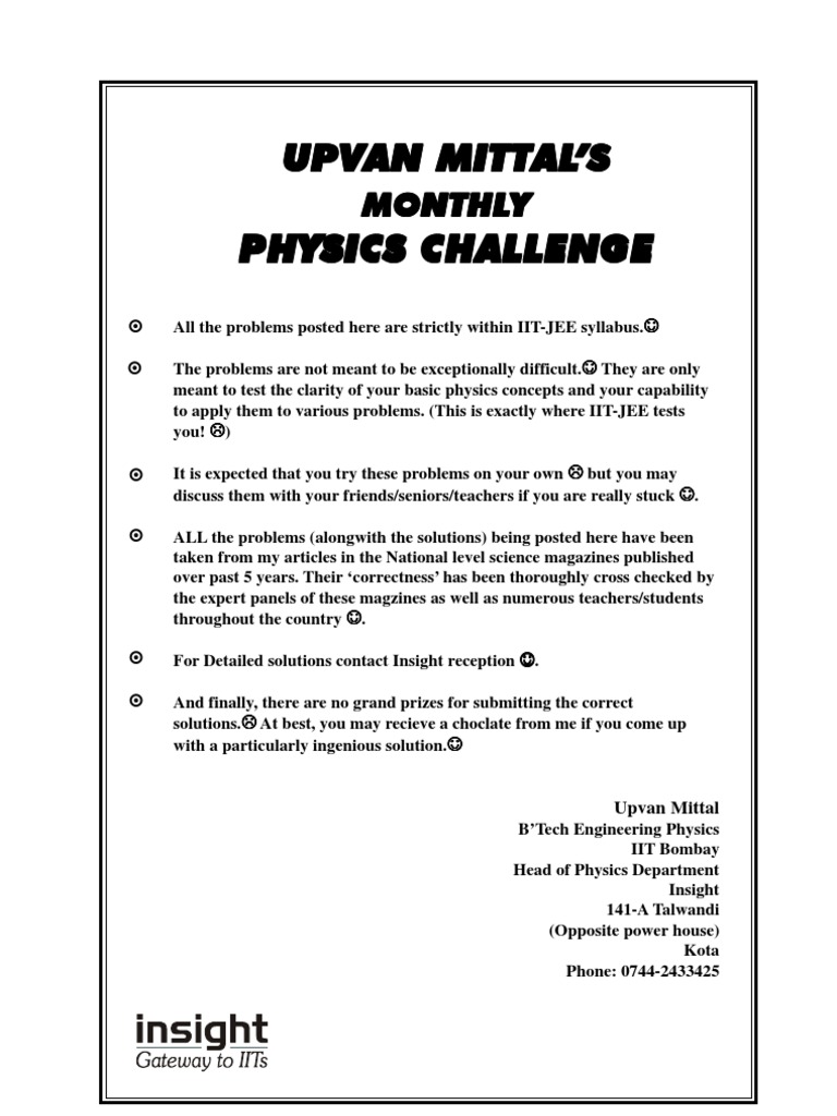 IIT-JEE Physics Challenge Problems | PDF | Ellipse | Classical Mechanics