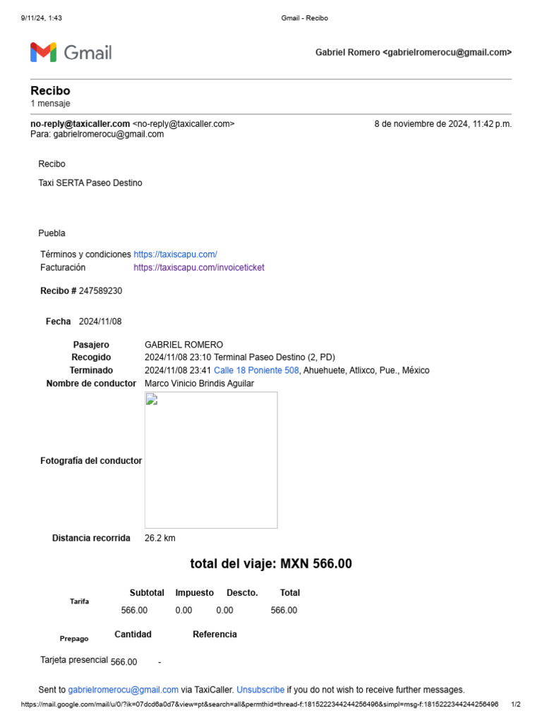 Recibo de Taxi SERTA para Imprimir | PDF