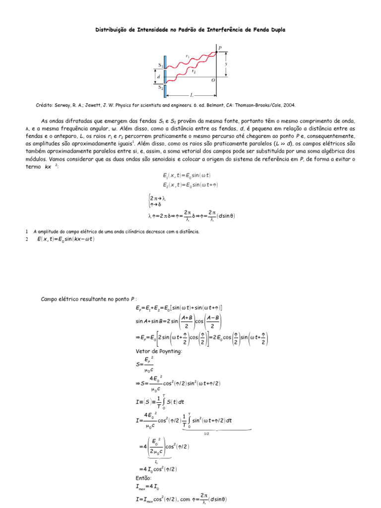 Aula 3 Intensidade de Interferência | PDF | Fenômenos físicos | Ondas