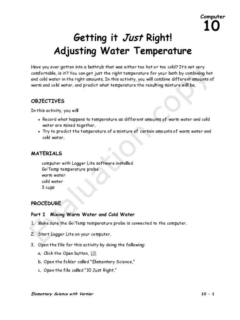 Mixing Water Temperatures Experiment | PDF