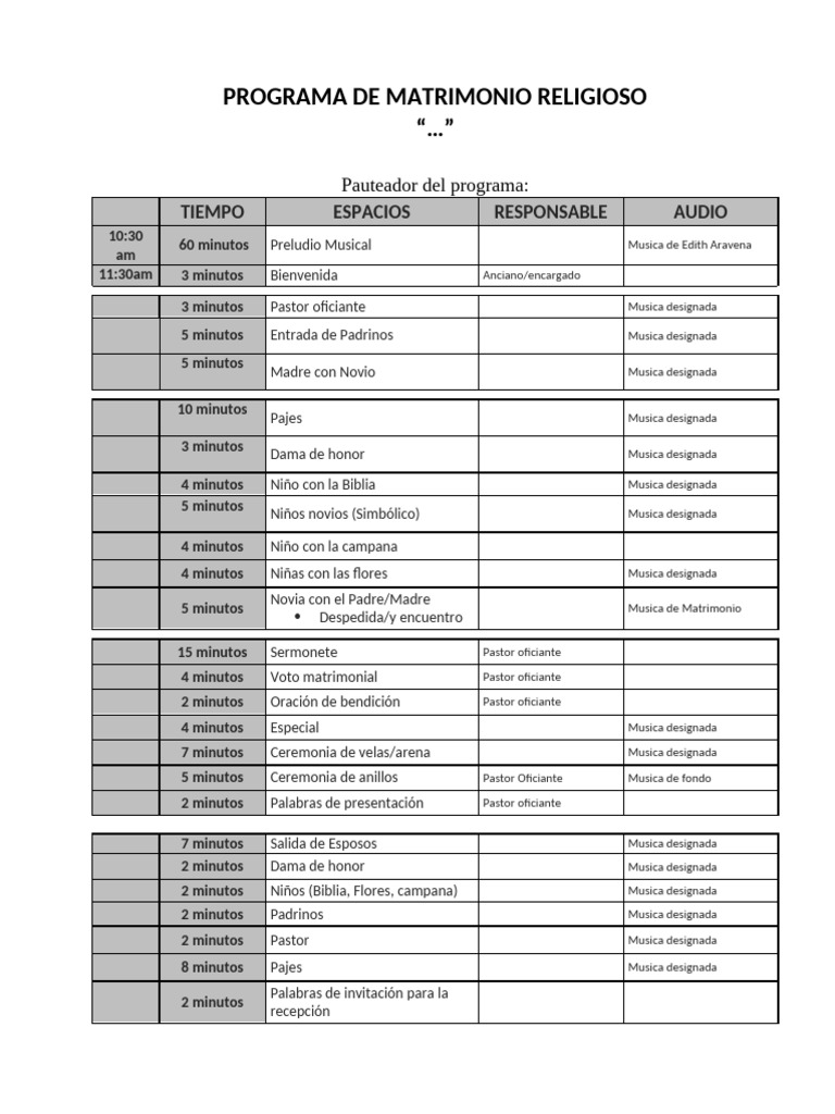 PROGRAMA de Matrimonio Religioso | PDF | Dama de honor | Matrimonio