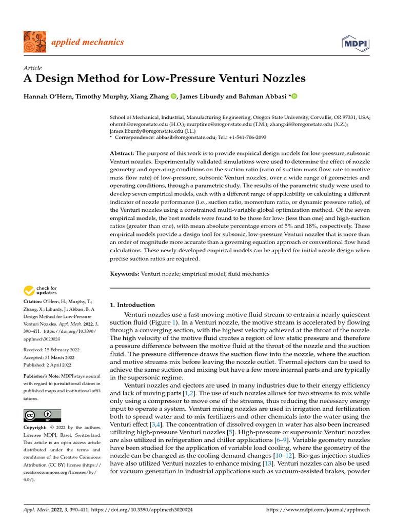 A Design Method For Low-Pressure Venturi Nozzles | PDF | Nozzle | Flow ...
