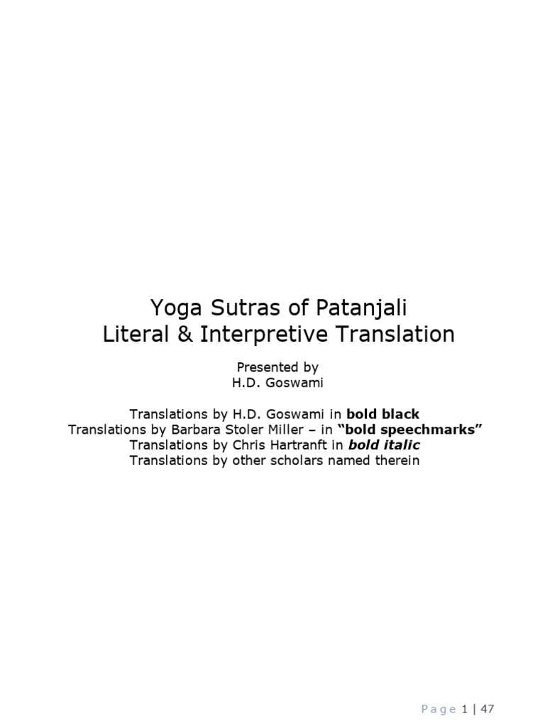 Patanjali Yoga Sutras Krishna Village | PDF | Yoga | Yoga Sutras Of ...