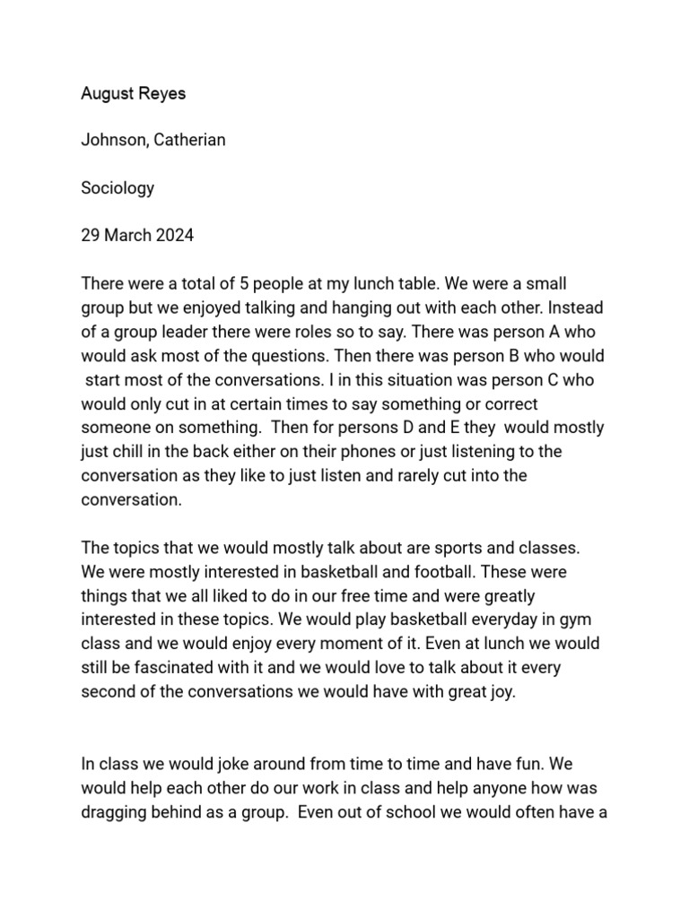 Whos at Your Table Essay | PDF | Language Arts & Discipline