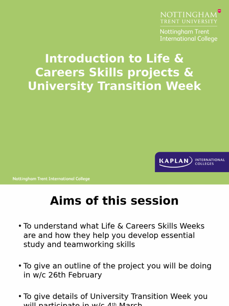 Introduction To Life Careers Skills and University Transition Week ...