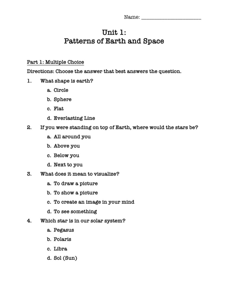 AmplifyScienceUnit1Quiz 1 | PDF | Sun | Earth