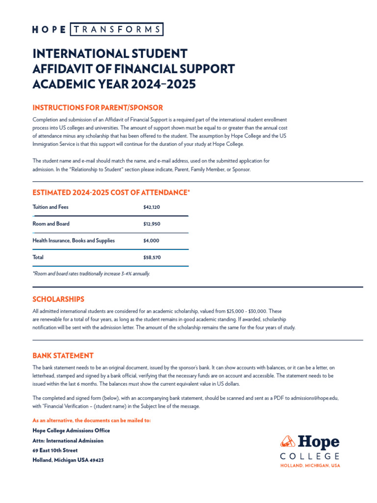 International Student Financial Affidavit 2024 | PDF | Affidavit