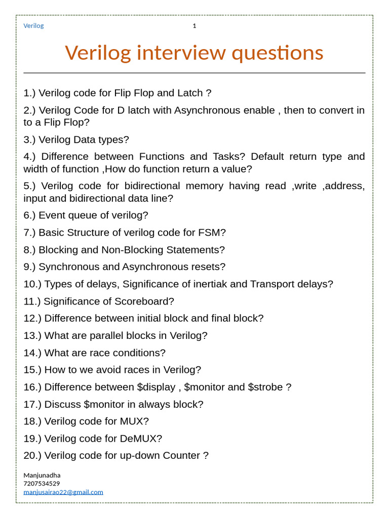 Verilog Interview Questions | PDF | Electronic Design | Electronic Engineering