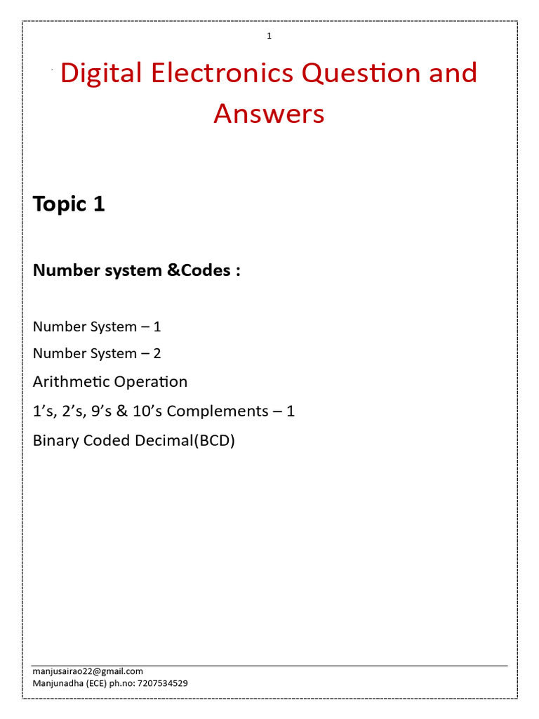Digital Electronics Question Topic 1 | PDF | Subtraction | Binary Coded Decimal