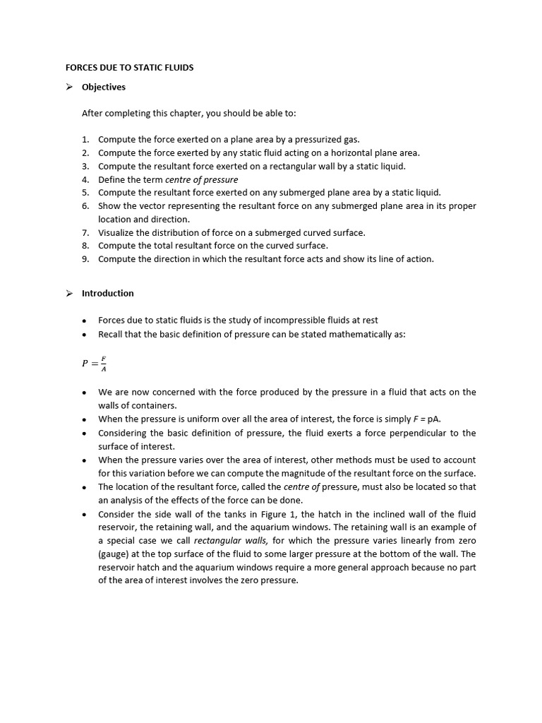 Forces in Static Fluids Explained | PDF | Pressure | Force