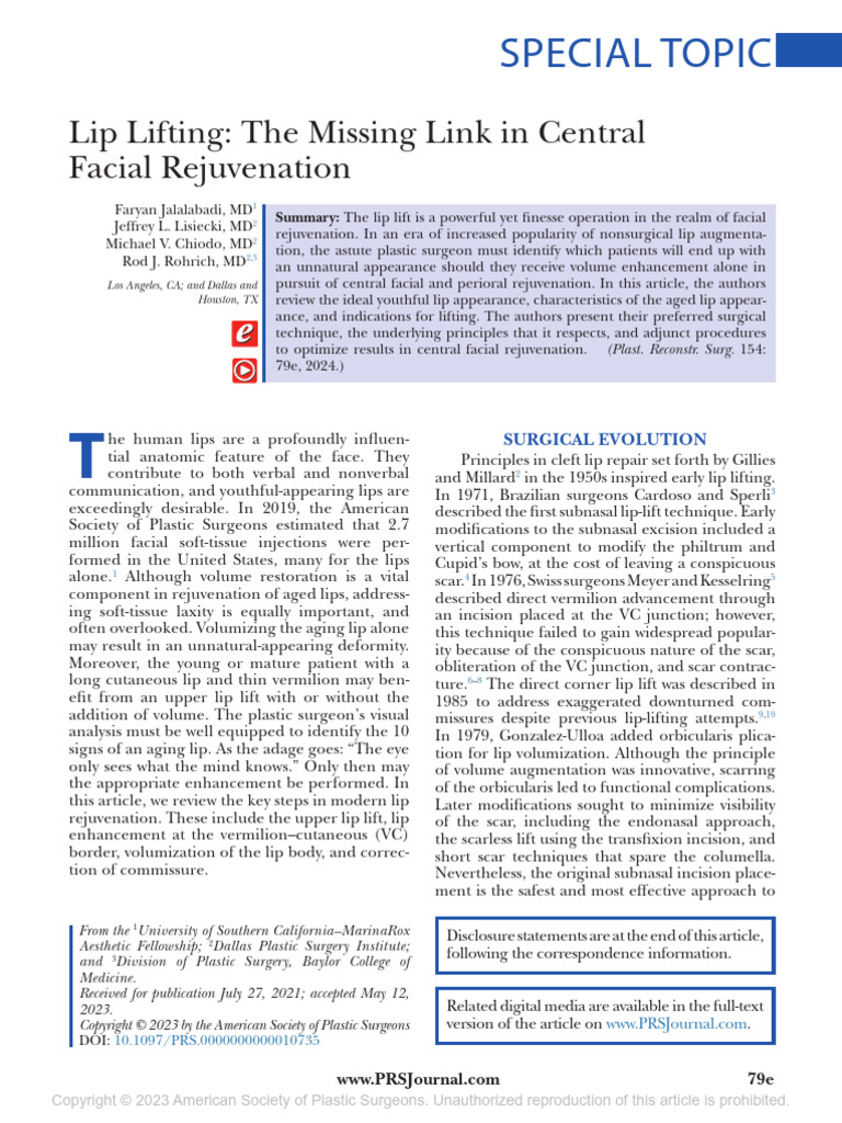 Lip Lifting The Missing Link in Central Facial.21 | PDF | Lip | Face