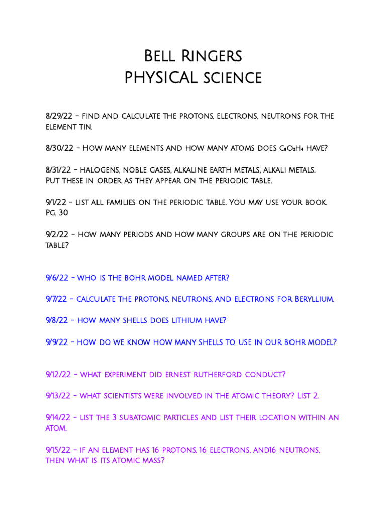 Physical Science Bell Ringers | PDF | Social Science | Science ...