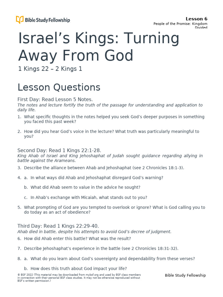People of The Promise - Kingdom Divided Adult Questions Lesson 06 ...