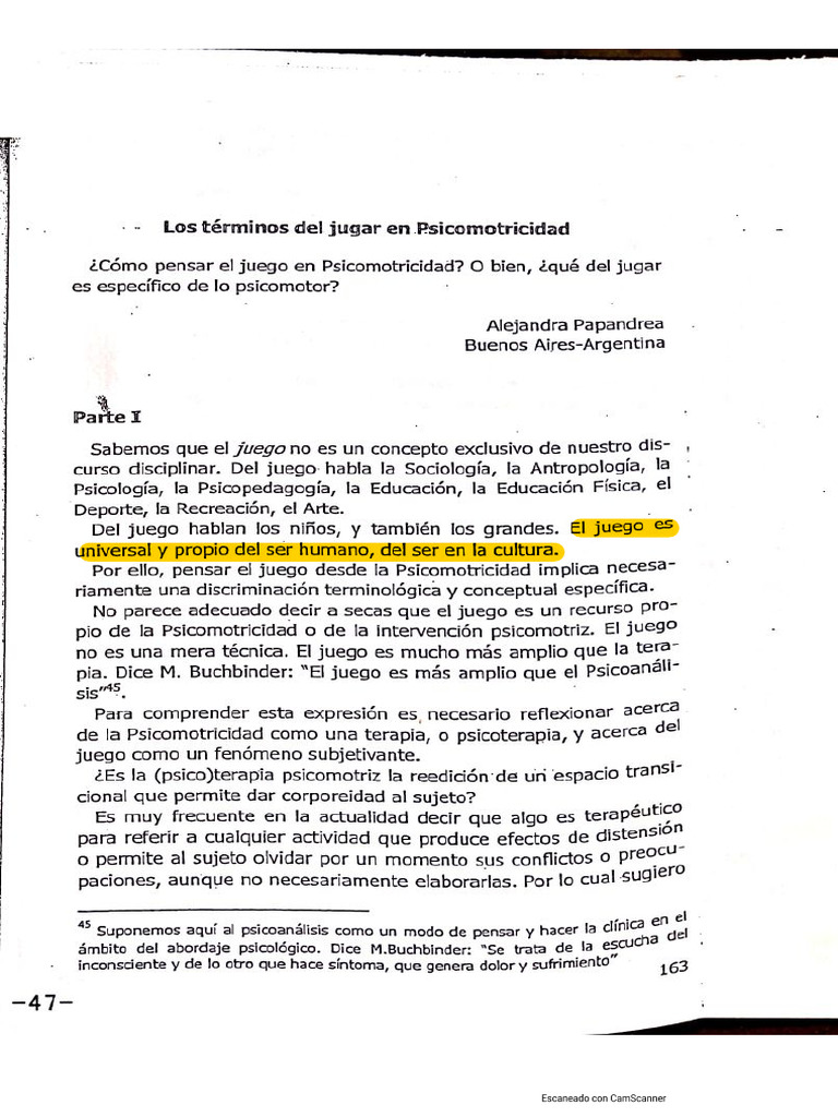 Papandrea Alejandra - Los Términos Del Jugar en Psicomotricidad | PDF