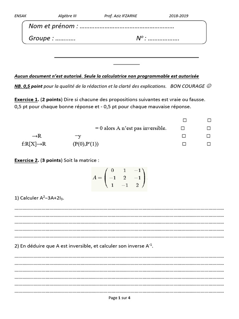 CC1 Alg 3 - 2018-2019 | PDF