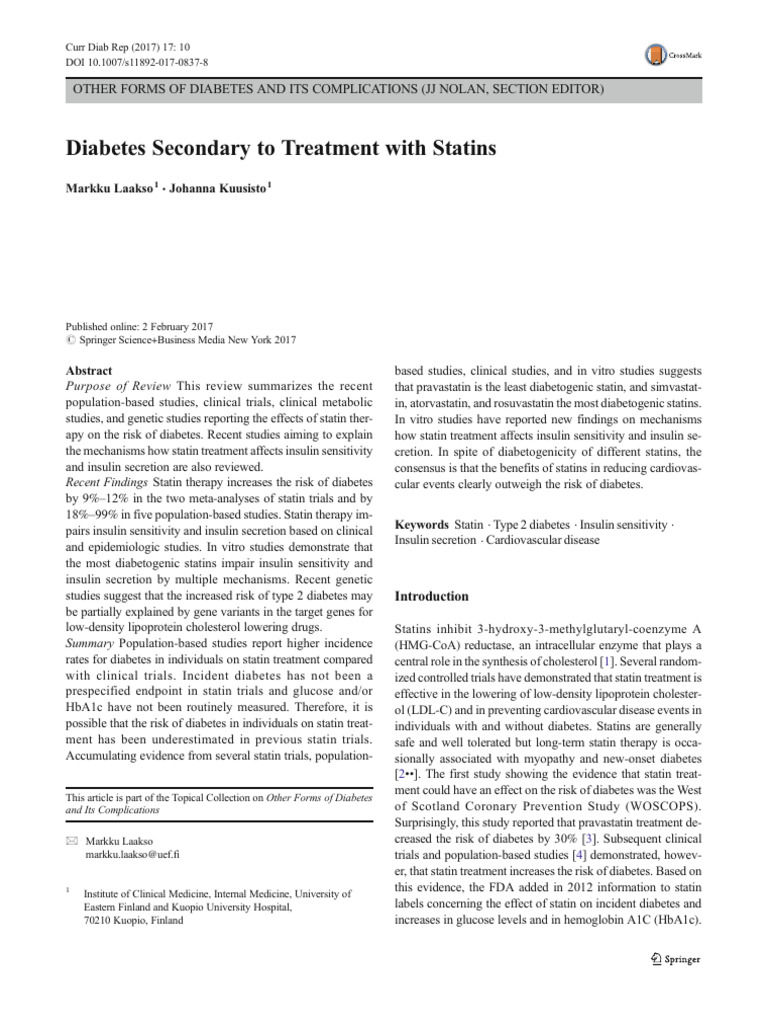 Diabetes Secondary to Treatment with Statins (Laakso 2017) | PDF ...