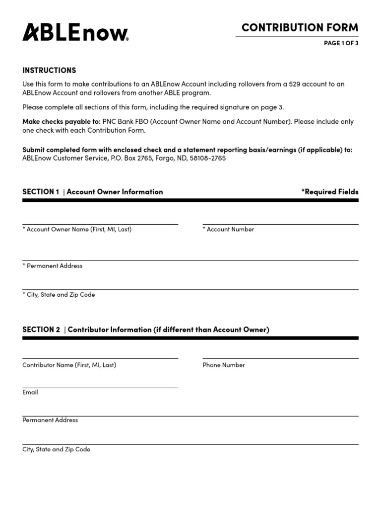 Ablenow Contribution Form | PDF | Taxes | Personal Finance