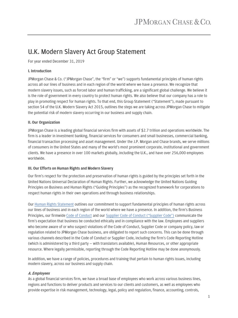 JPMC Group Statement On Modern Slavery FY2019 Final W Signature | PDF ...