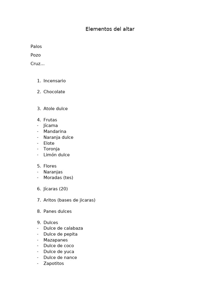Elementos Del Altar | PDF