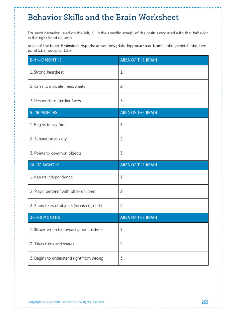 063 - Lesson 6, Behavior Skills and The Brain Worksheet | PDF