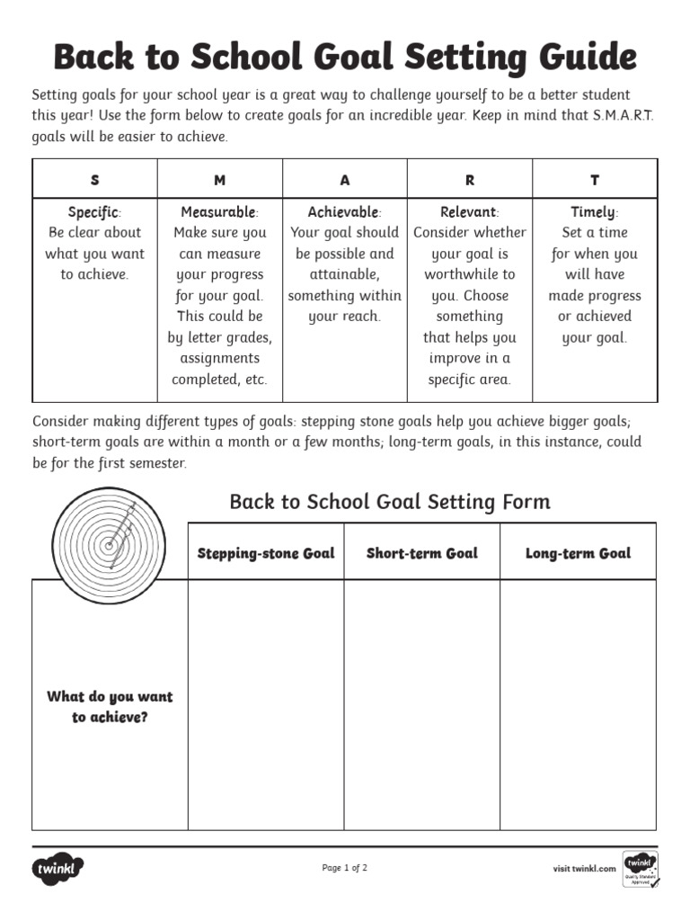 Black and White Back To School Goal Setting Activity | PDF | Career ...