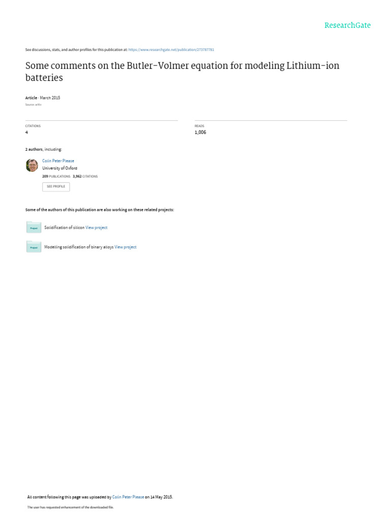 Some Comments On The Butler-Volmer Equation For Mo | PDF | Lithium Ion ...