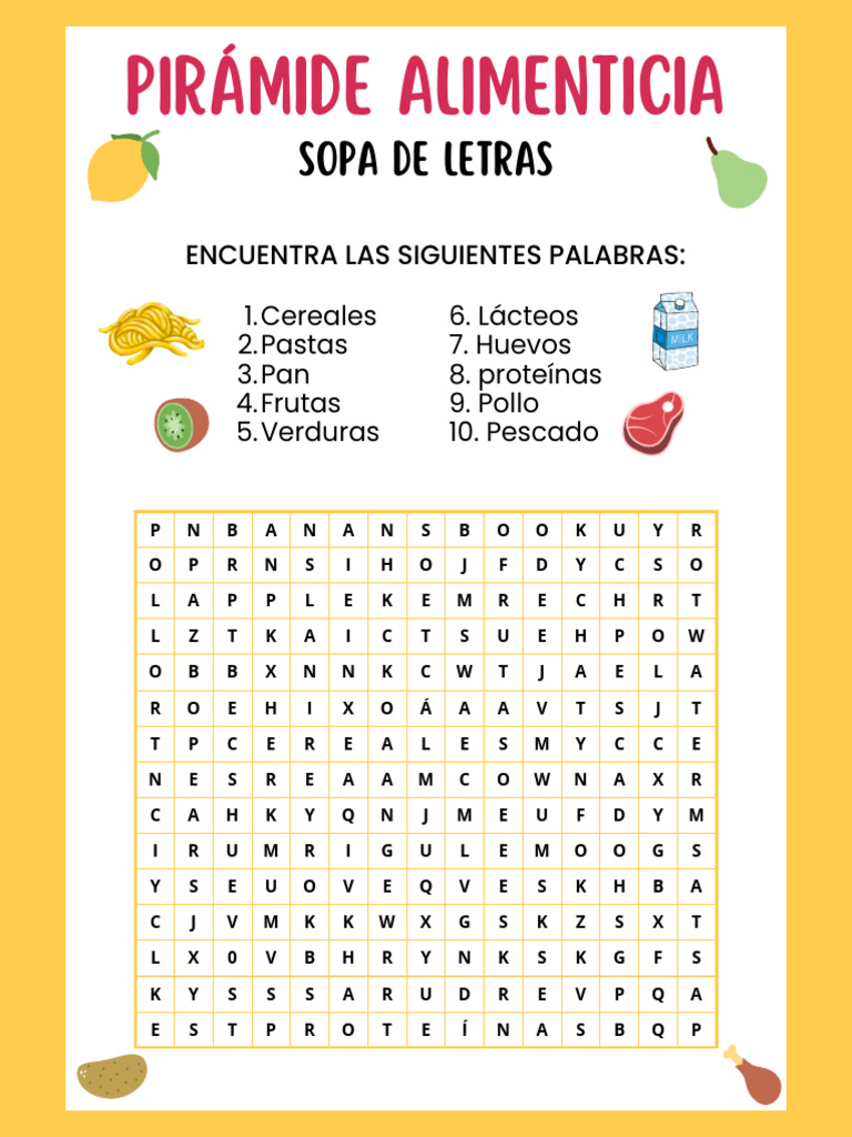 Sopa de letras: pirámide alimenticia | PDF