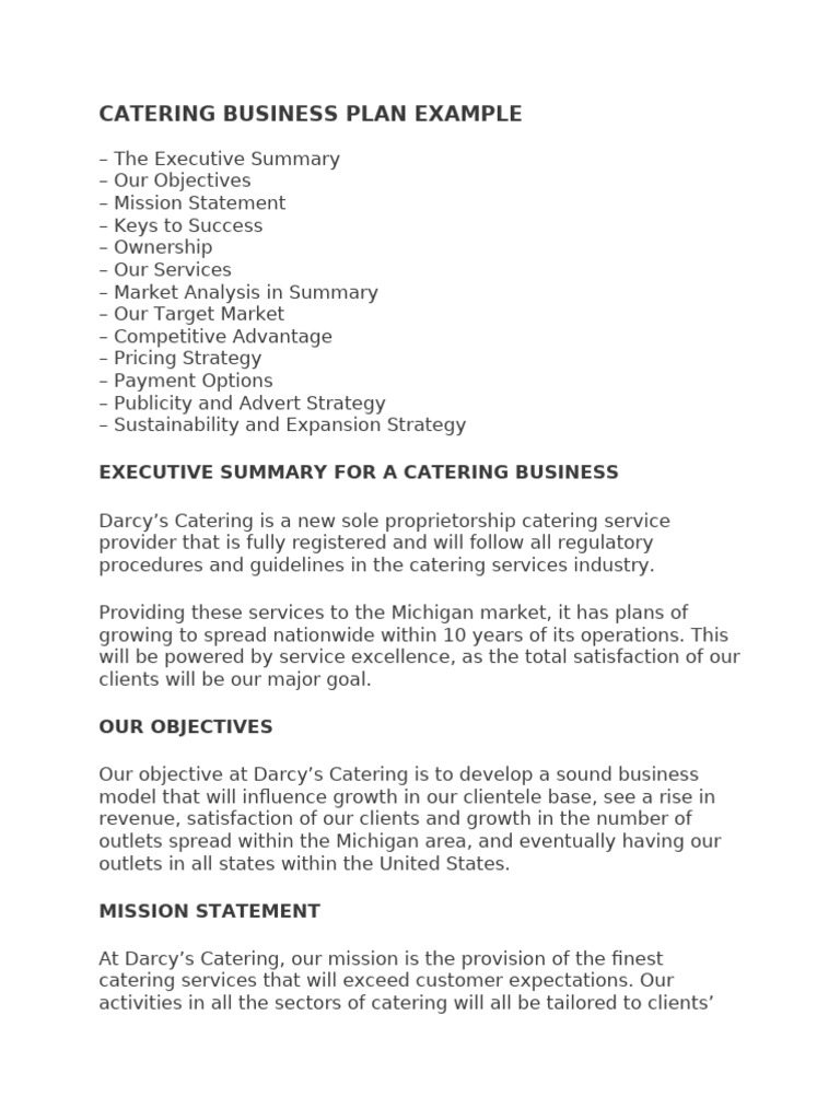 Catering Business Plan Overview | PDF | Pricing | Marketing