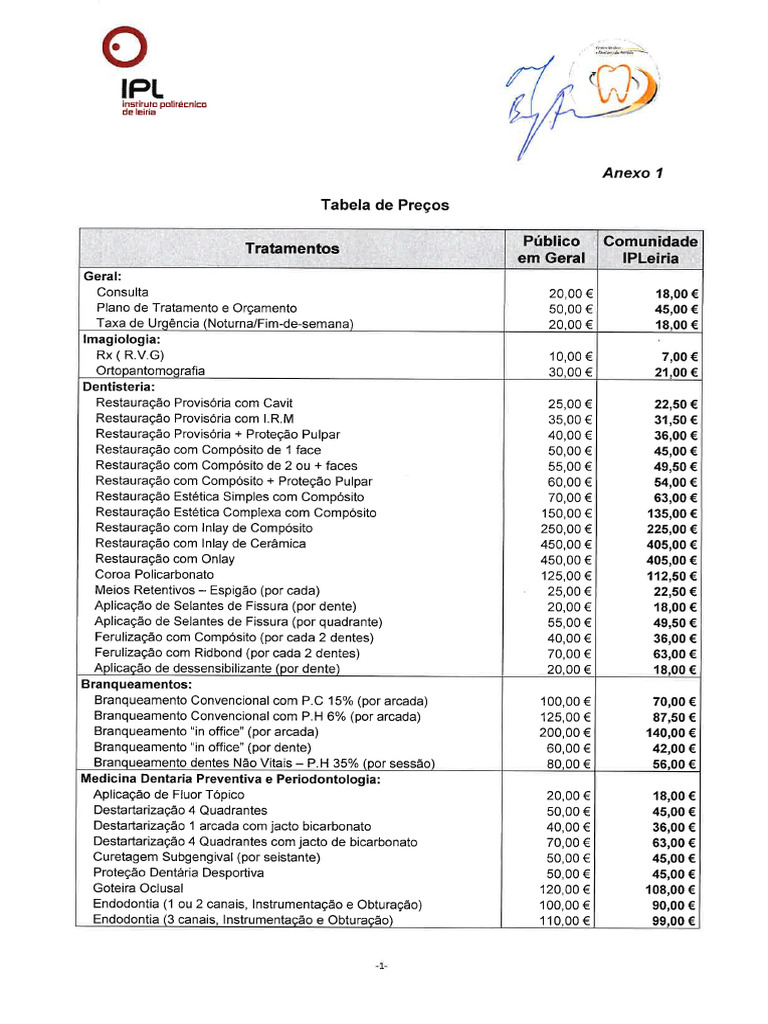 Tabela de Precos Centro Medico e Dentario Da Avenida | PDF