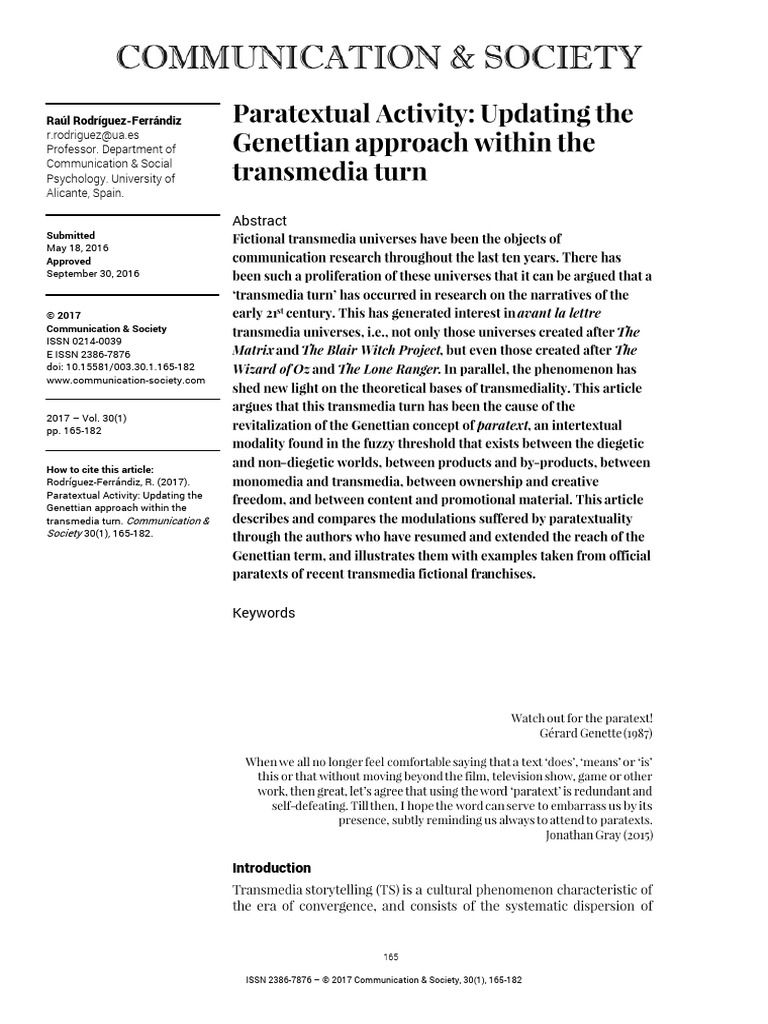 Rodrigues Ferrandiz Paratextual - Activity | PDF