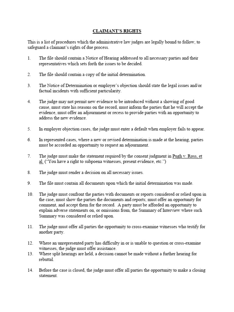 Claimant's Rights Document | PDF | Default Judgment | Judiciaries
