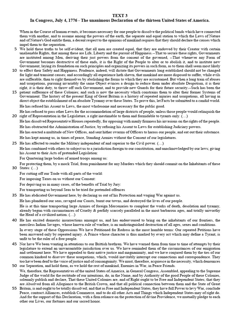 4 - Declaration of Independence - Text | PDF | United States ...
