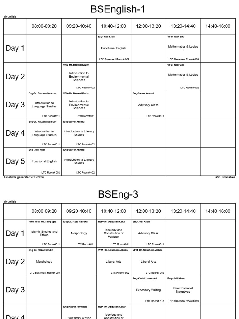 Time Table Tentative | PDF | Linguistics | Liberal Arts Education