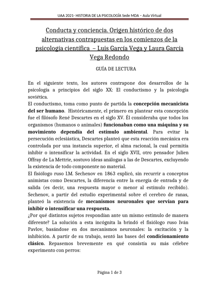 Conducta y Conciencia - Guía de Lectura | PDF | Behaviorismo | Sicología