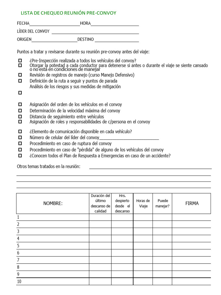 Pre-Convoy Checklist 221004 085431 | PDF