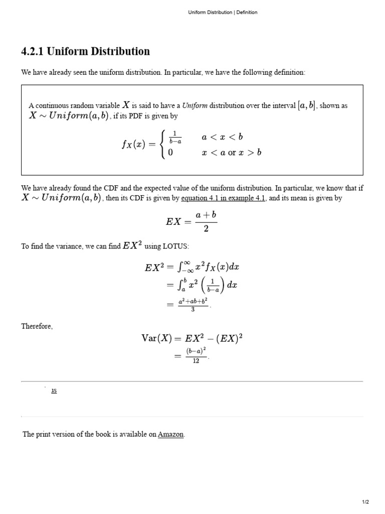 UniformDistribution Definition | PDF | Variance | Mathematical Analysis