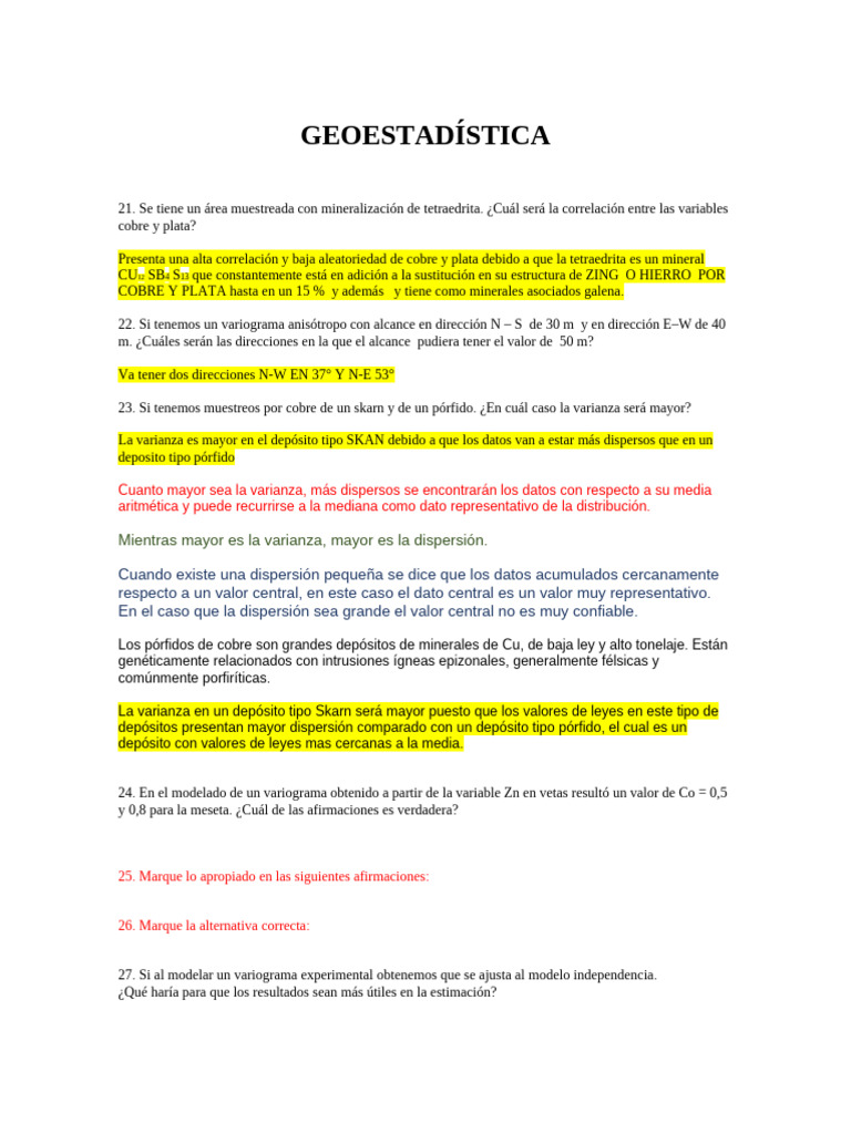 Geoestadística y Varianza en Minerales | PDF | Diferencia