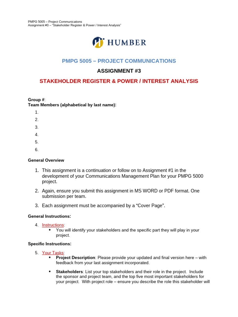 Assignment #3 - Stakeholder Analysis & Power Interest Analysis BA | PDF