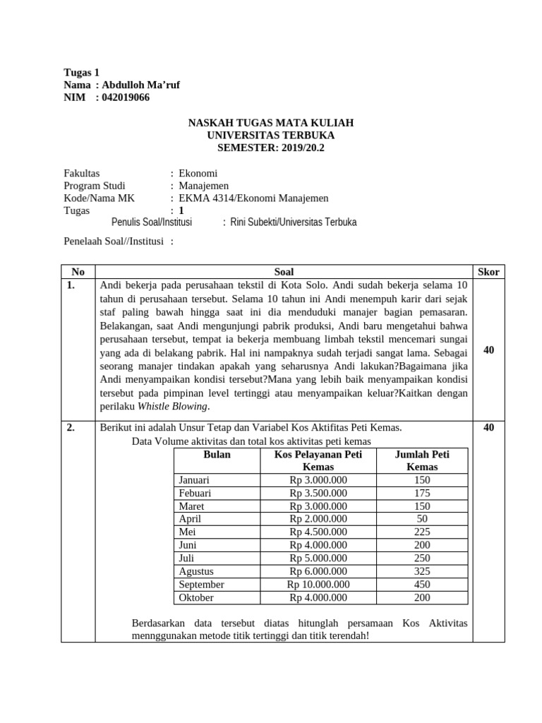 Tugas 1 EKMA 4314 | PDF | Karier & Perkembangan | Bisnis