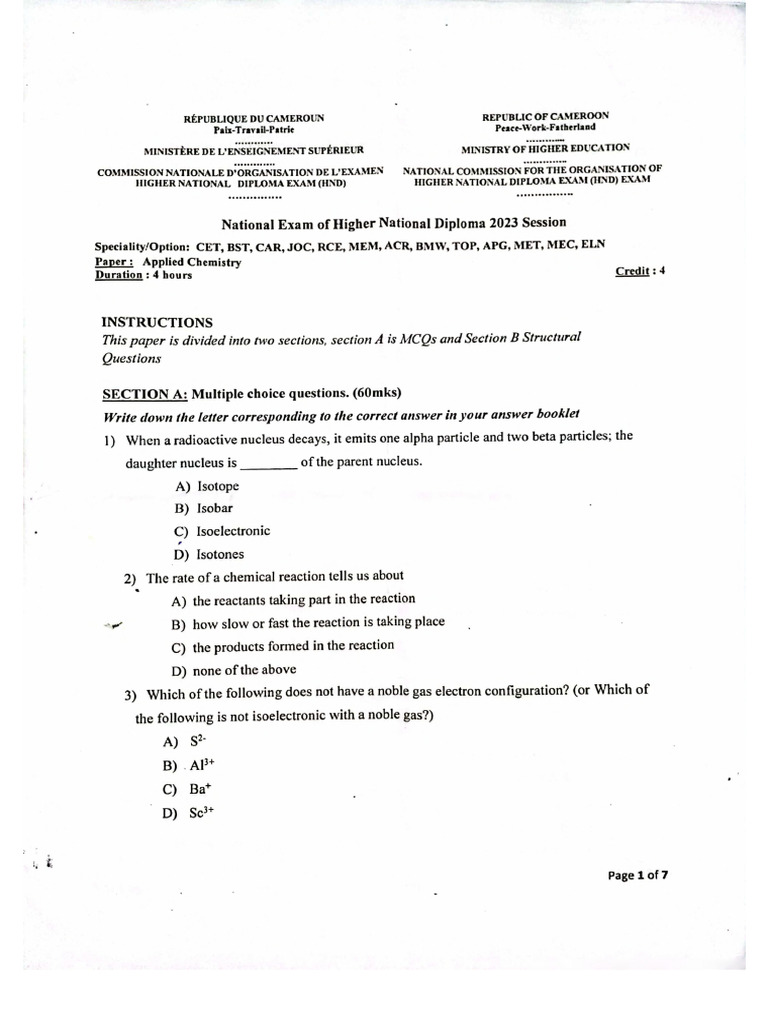 Chemistry 2023 (Cet) | PDF