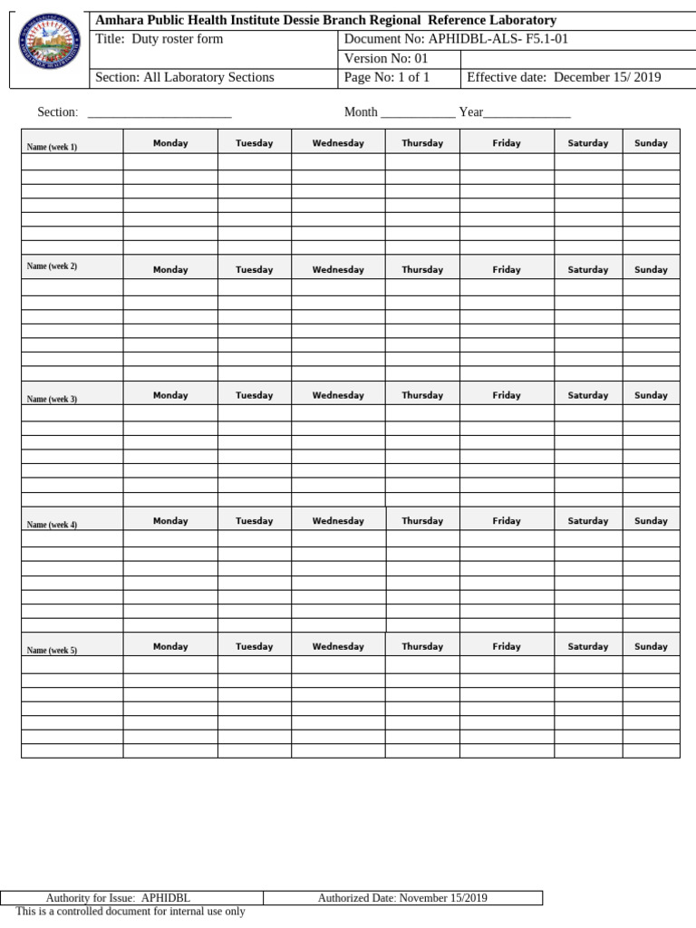 F5.1-01 Duty Roster Form | PDF